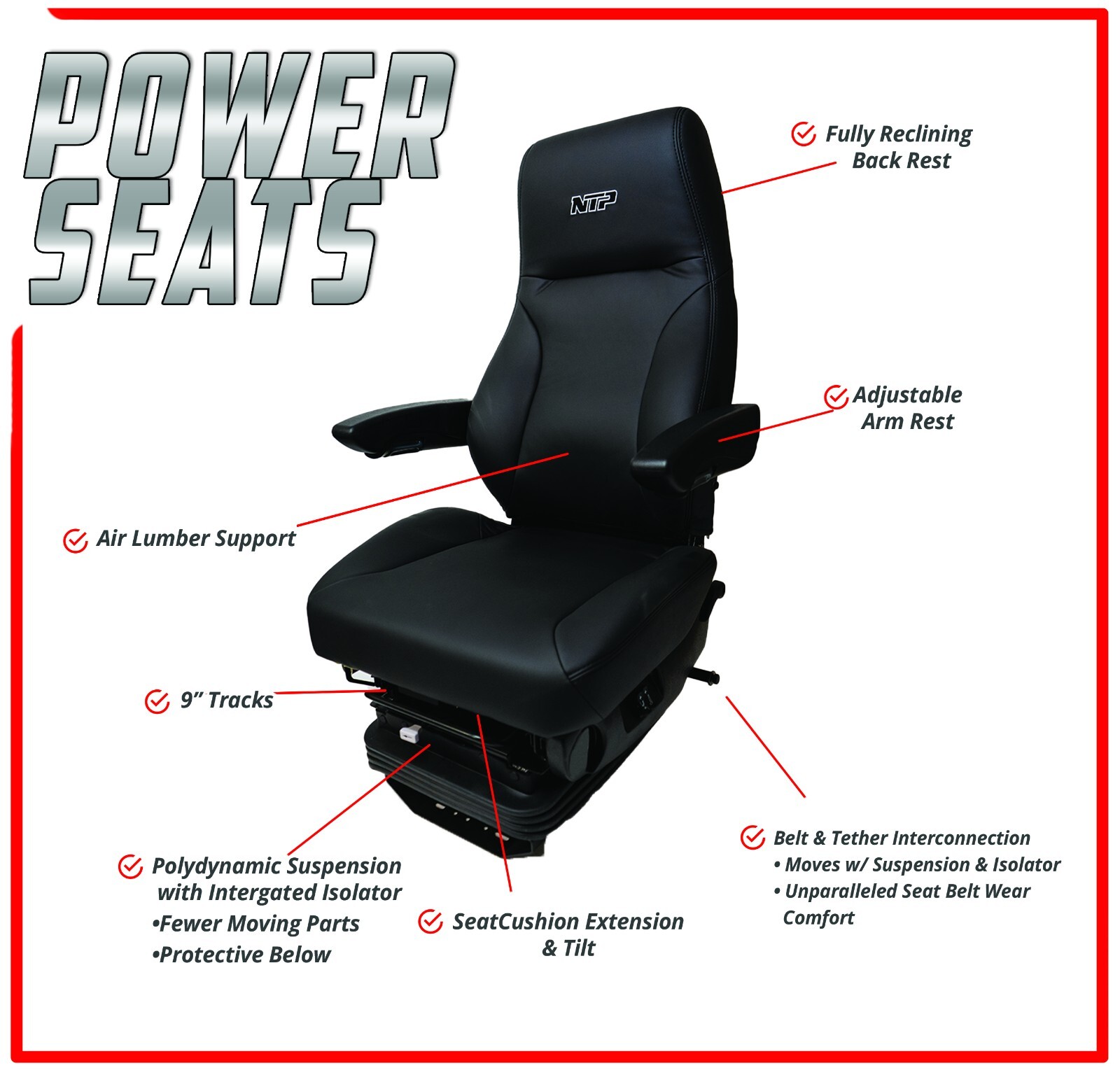 Universal Semi Truck Air Ride Lumbar Seat Peterbilt Kenworth ...