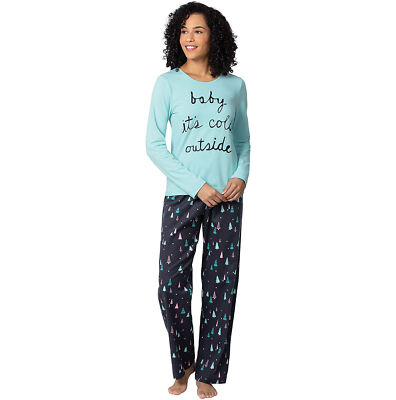 Addison Meadow Womens Flannel Pajamas Set, Drawstring, Comfort, Aqua ...