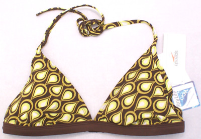 Speedo Brown Yellow Triangle Tie Back Bikini Top Swim Swimwear, Size 10 ...