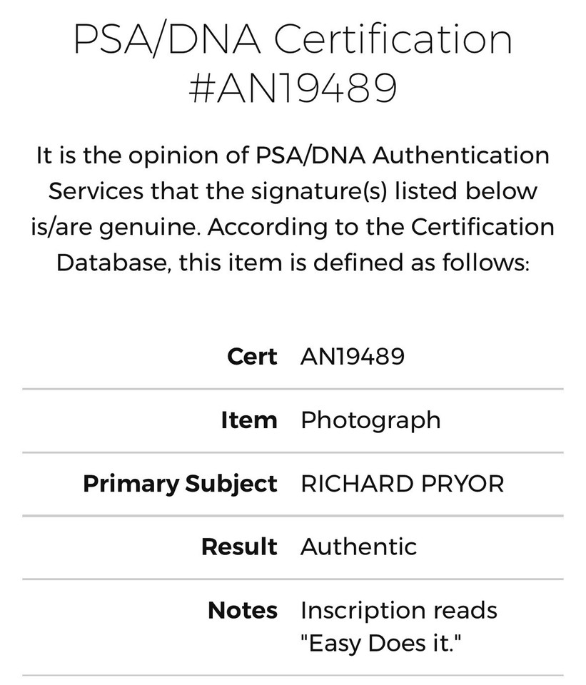 Richard Pryor Signed 8x10 Photo Easy Does It Mint RARE Autograph Comedy ...