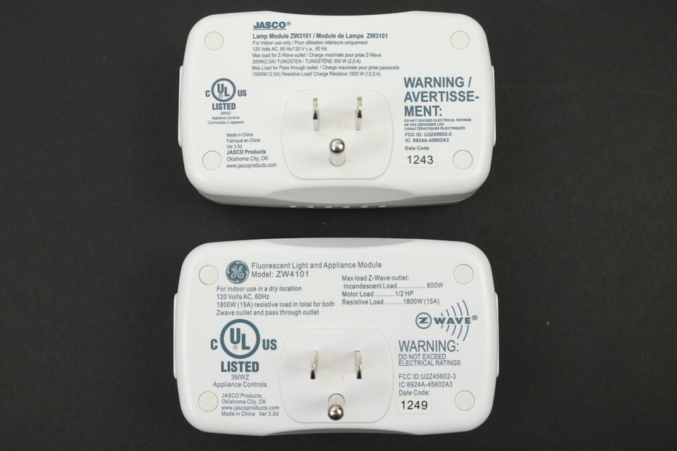 Jasco Lamp Module ZW3101 & Flourescent Light & Appliance Module ZW4101 ...