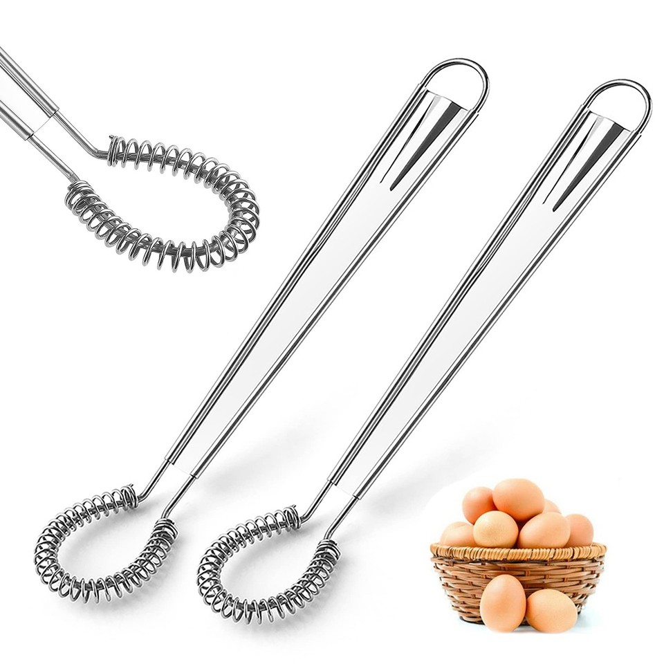 2 Pack Stainless Steel Mini Whisks Spring Coil Wire Egg Beater Handheld ...