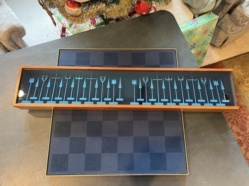 Vintage 1962 Austin Cox ALCOA Aluminum Chess Set MCM Wood Display Case ...