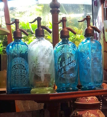 Job Lot Of 4 Uranium Glass Victorian Soda Syphons, 3 blue, 1 Green ...