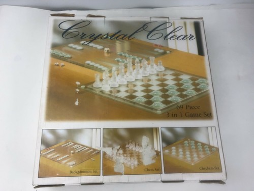 Crystal Clear 69 Piece 3 in 1 Game Set (Backgammon, Chess, Checkers ...