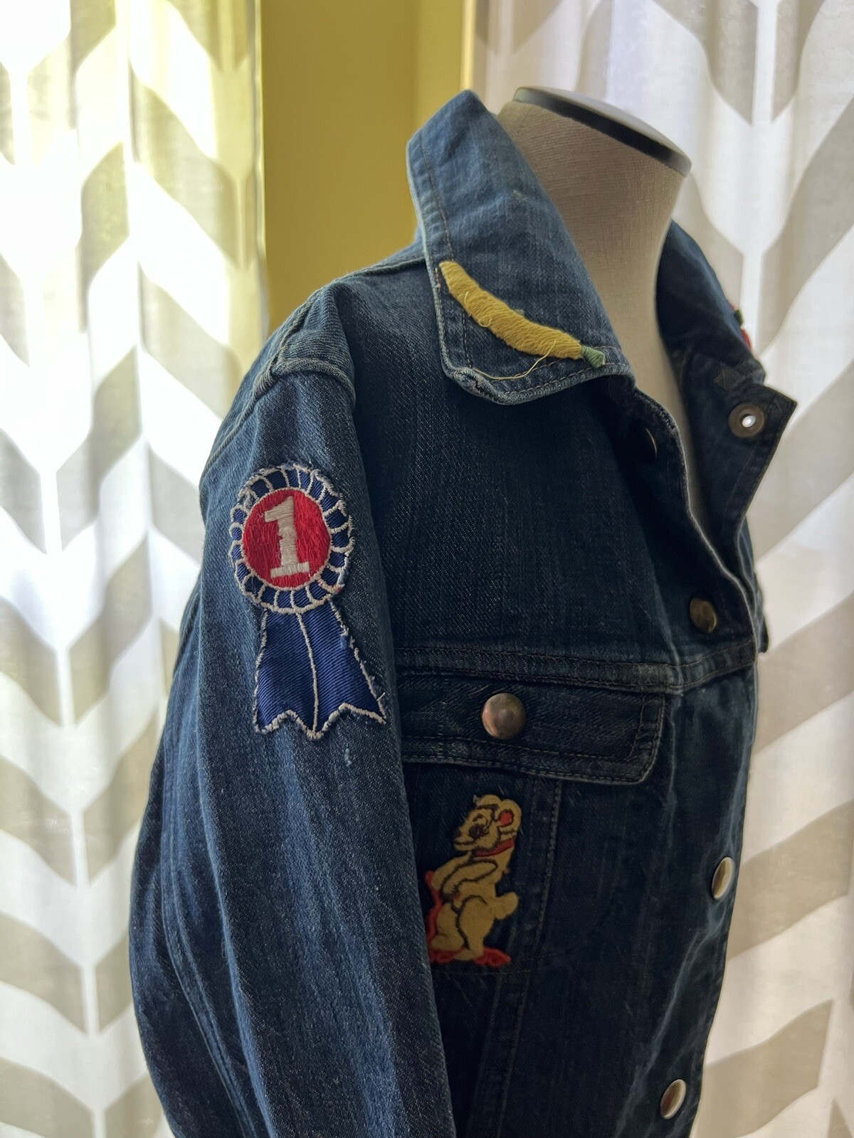 Vintage Girls Denim Coat 1970s Patches Jacket Size 7 8 - Gem