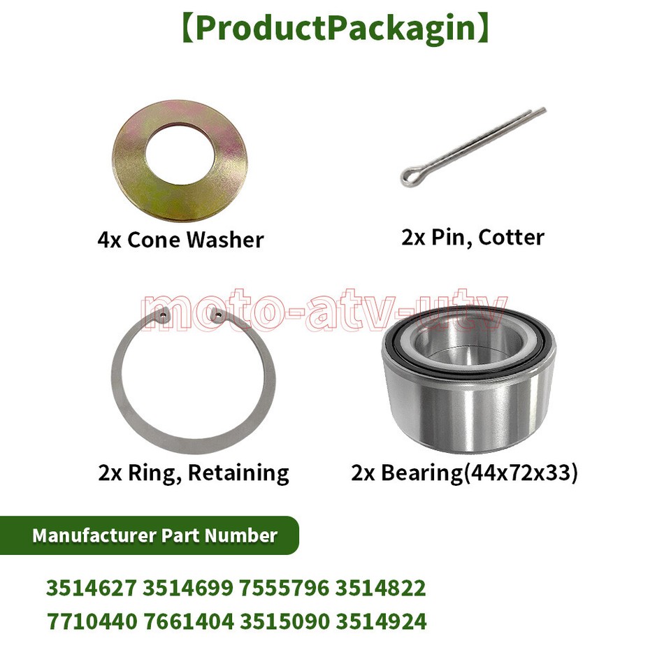 Heavy Duty Front Rear Wheel Bearing for Polaris #3514699 3514822 ...
