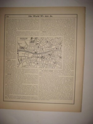 SUPERB ANTIQUE 1892 DUBLIN IRELAND MAP DETAILED W TEXT HISTORY RARE ...