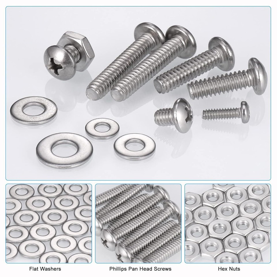 900PCS Hardware Machine Screws SAE Assortment Kit - Stainless Steel ...