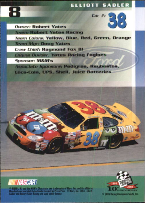 2003 Press Pass Trackside #8 Elliott Sadler | eBay
