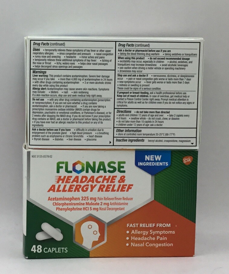 2 Flonase Headache Allergy Relief 48x2=96 Caplets Nasal Congestion Exp ...