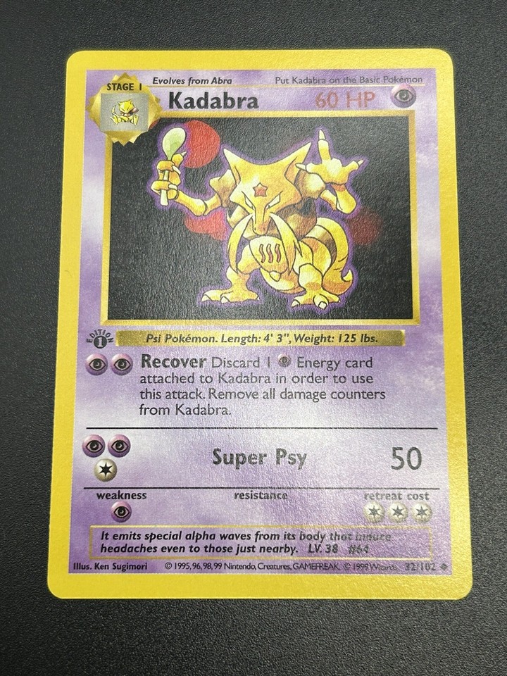 KADABRA Pokemon Card - WOTC - 1st Edition - Base Set - Shadowless - 32/ ...