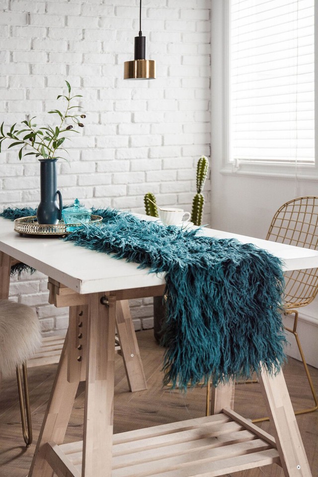 Long Shaggy Fuzzy Fur Faux Artificial Wool Table Runner European Table ...
