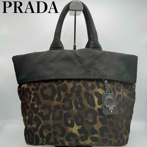 PRADA Leopard Tessuto Nylon Pocono 2Way Tote Shoulder Bag Black USED ...
