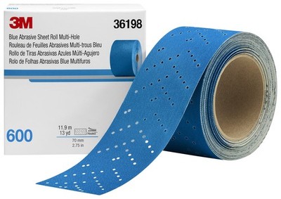 3M Blue Abrasive Sheet Roll, 36198, Multi-Hole, 2.75 in x 13 yd, 600 ...