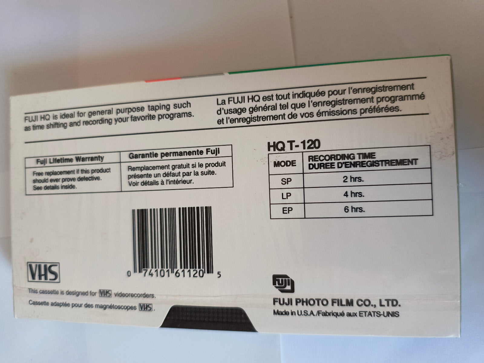 Fujifilm HQ T-120 Blank VHS Tape Made in U.S.A EP:6hrs, SP:2hrs ...