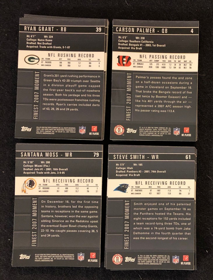 2008 Topps Finest Football Cards Lot You Pick | eBay