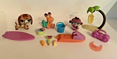 LPS RARE beach Swim&Sand Adventure set dachshund crab monkey littlest ...