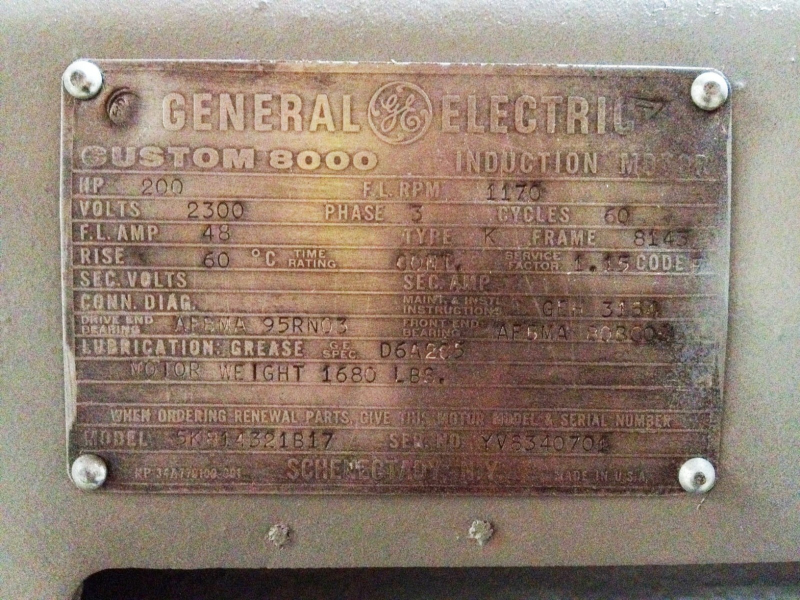 GE Custom 8000 Induction Motor, 200 HP, 2300V, 1170 RPM | eBay