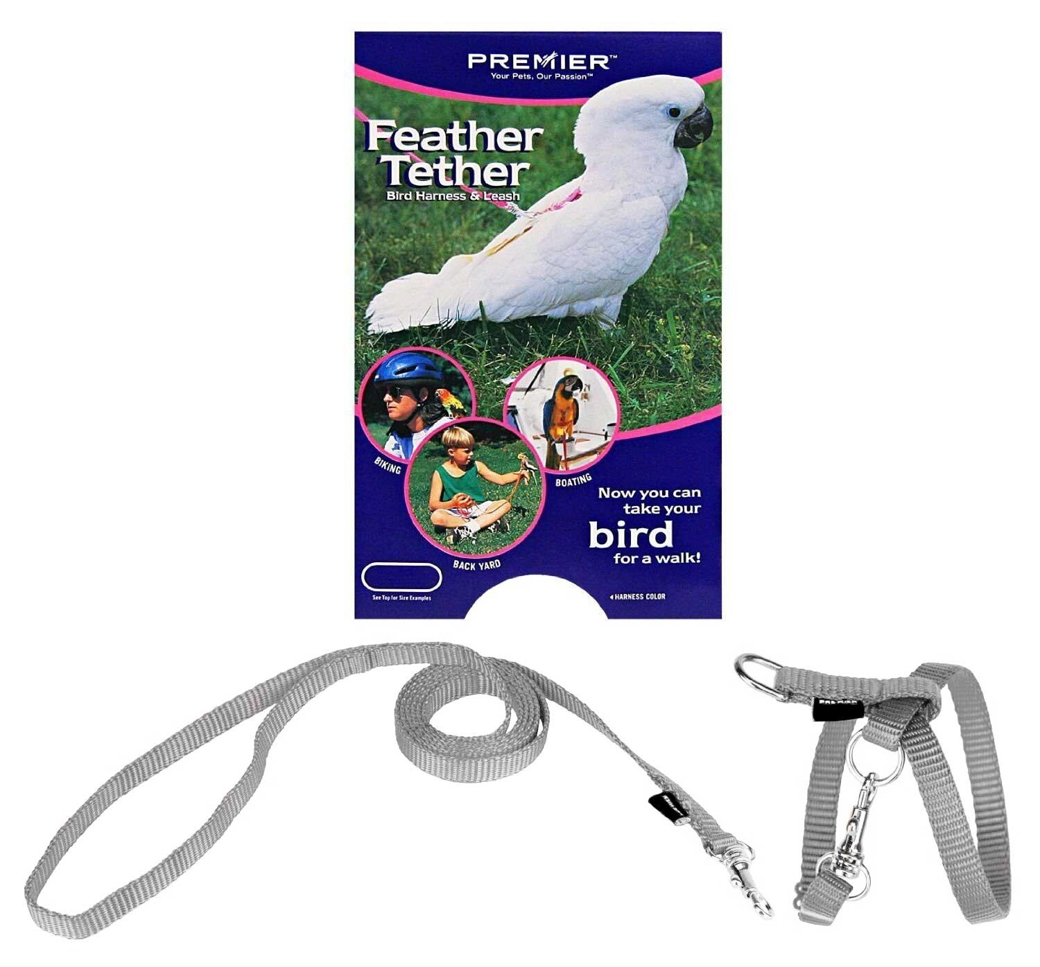 Premier Feather Tether Bird Harness and Leash LARGE GRAY For Larger ...