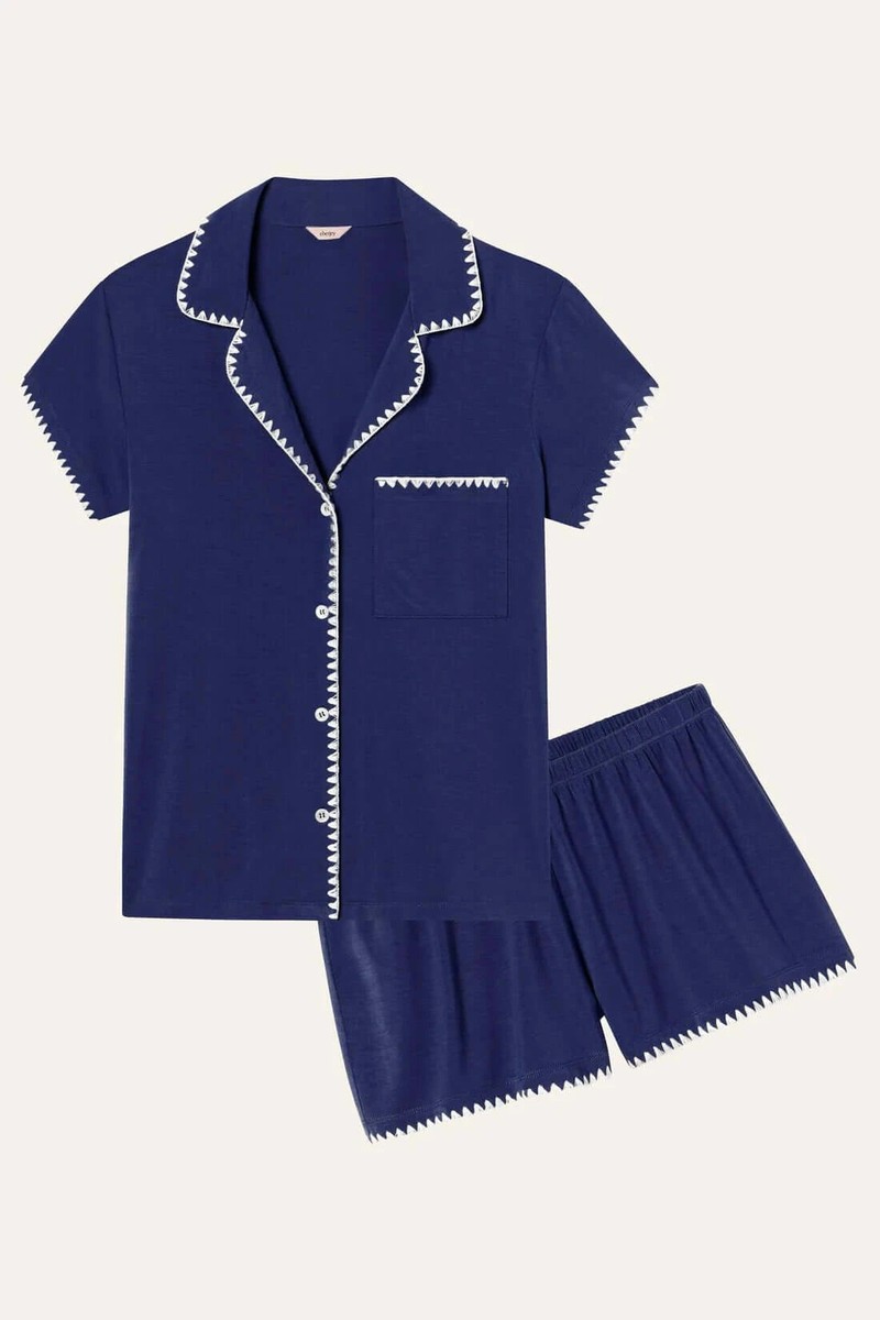 Frida Shortie PJ Set in Navy/Ivory | eBay