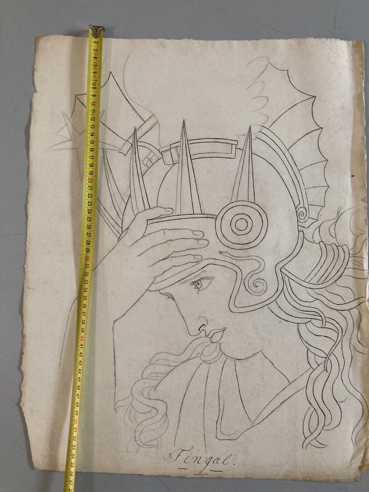 Very Beautiful Large Drawing Lead Ink Helmet Soldier Italy 19th ...