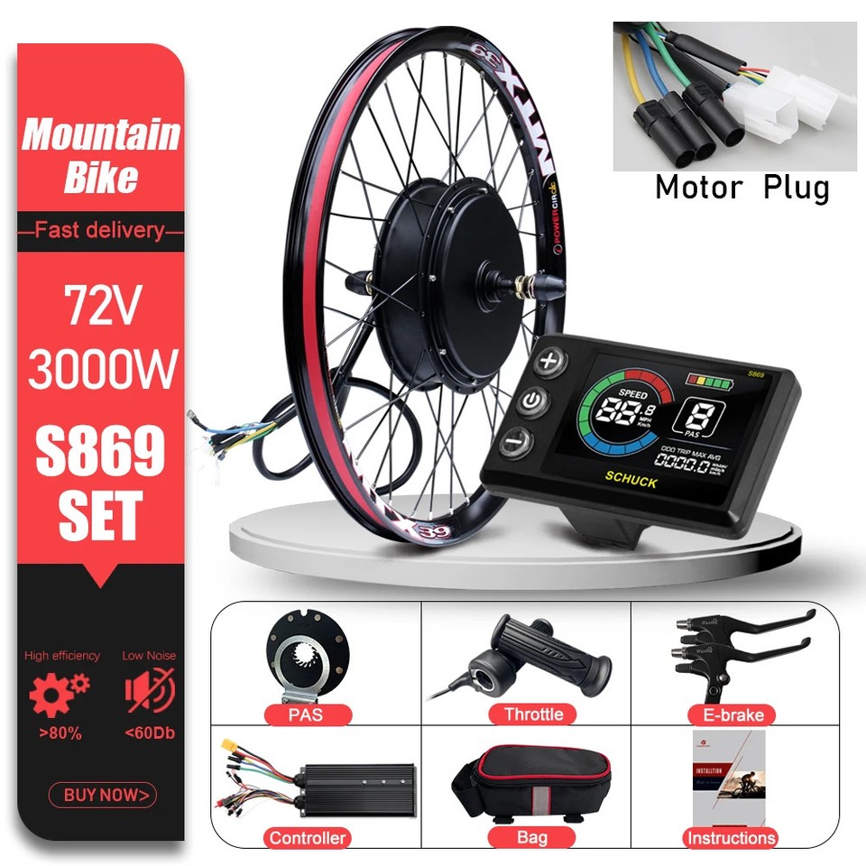 72V 3000W Electric Bike Conversion Kit Rear Hub Motor Wheel 20-29inch ...