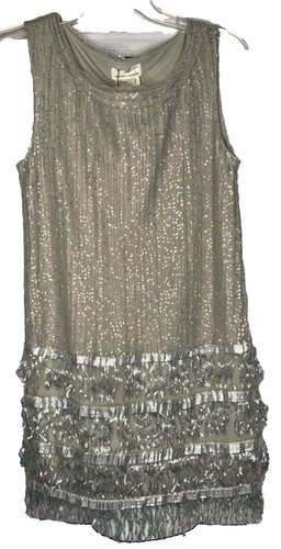MSSP Max Studio dress silver sequin fringe flapper/prom size small MSRP ...