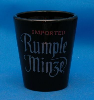 Rumple Minze Shot Glass Black Glass Gold Lettering | eBay