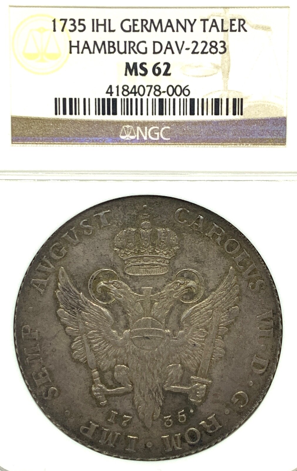 German States Hamburg 1735 Taler Coin Thaler NGC MS 62 VZ/F.STG UNC ...