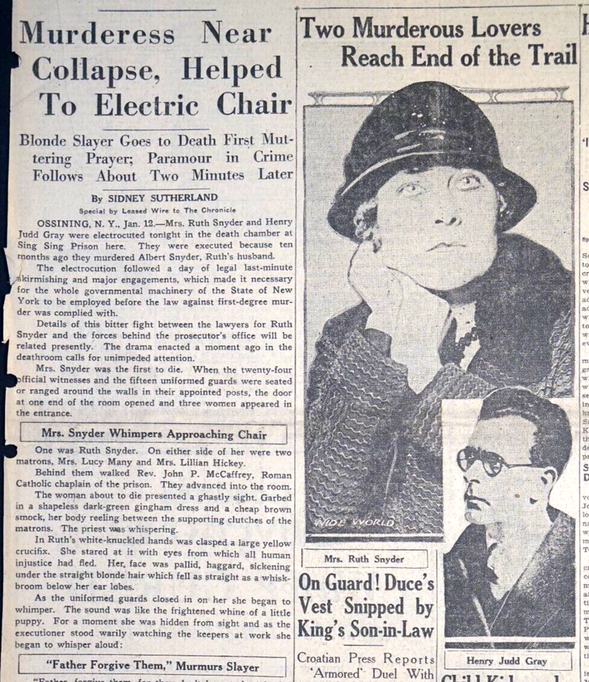 1928 San Francisco Newspaper Front Pages - Ruth Snyder Electrocuted For ...