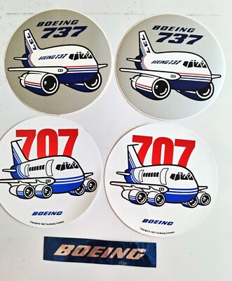 Boeing 737 2 4in Round Pudgy Stickers & Boeing Sticker 4in x 1in + 2 ...