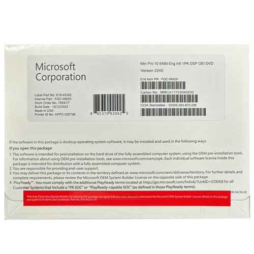 Genuine Windows 10 Pro 64-Bit DVD + Key | New Sealed Full License USA ...