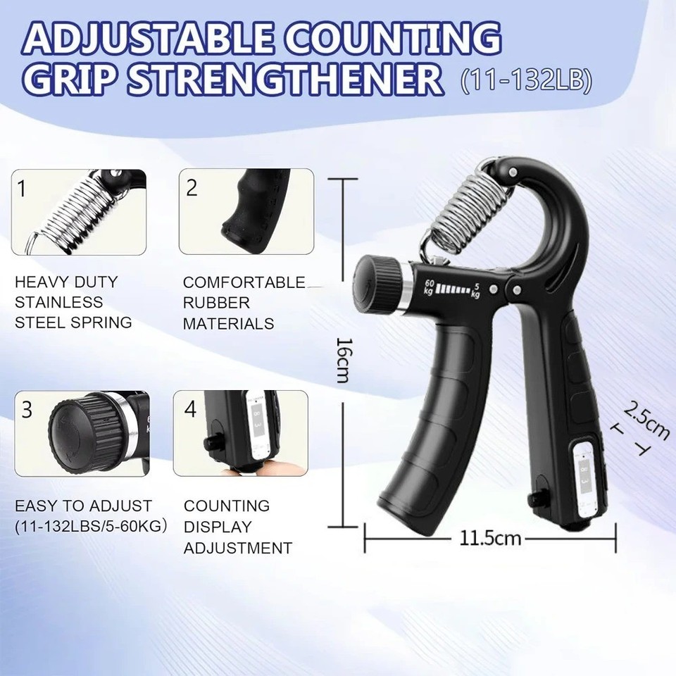 5pcs Grip Trainer Kit Adjustable Hand Gripper Finger Exerciser Stress ...