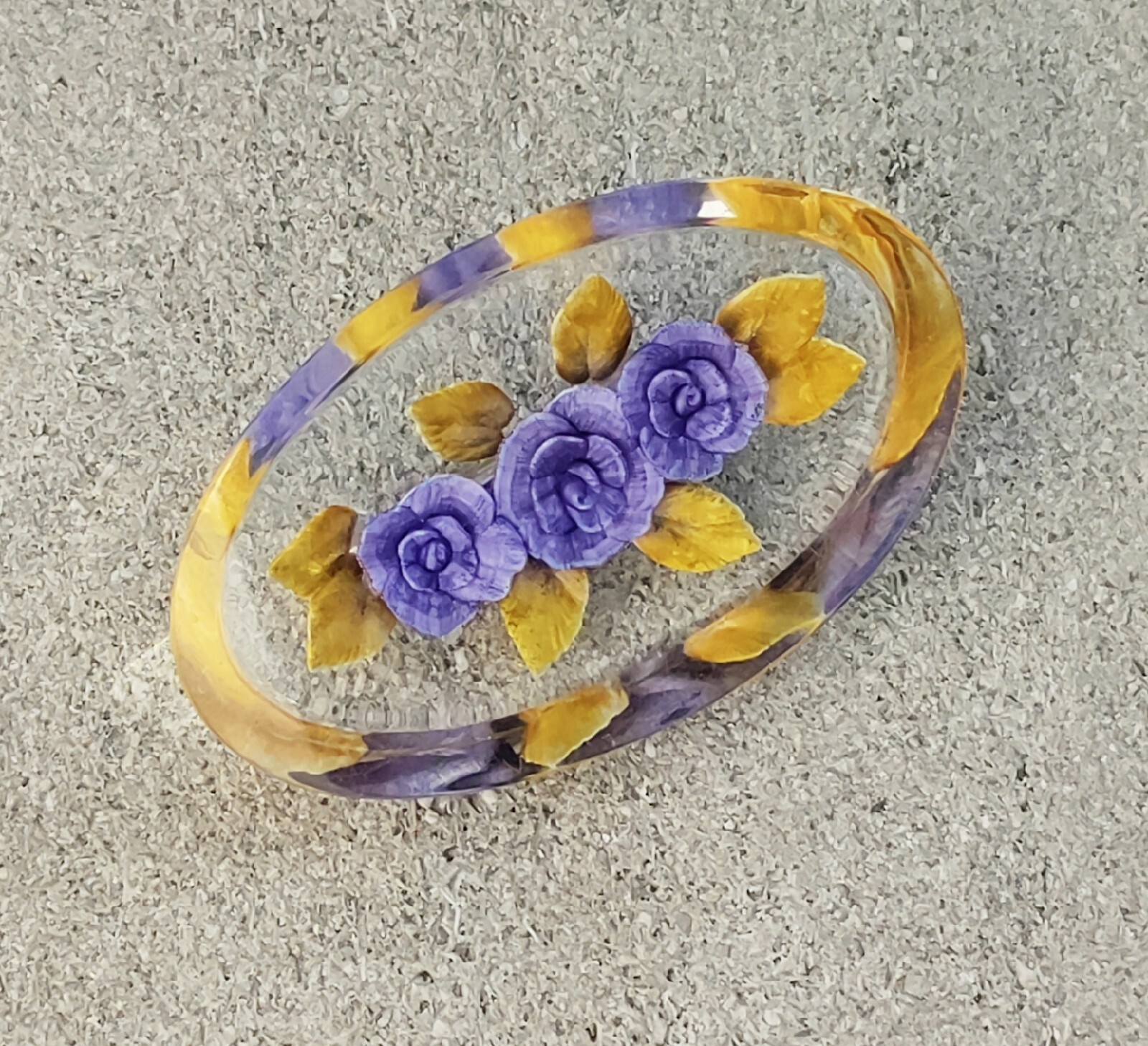 Vintage Oval Reversed Carved Clear Lucite Pin W/Purple Flowers | eBay