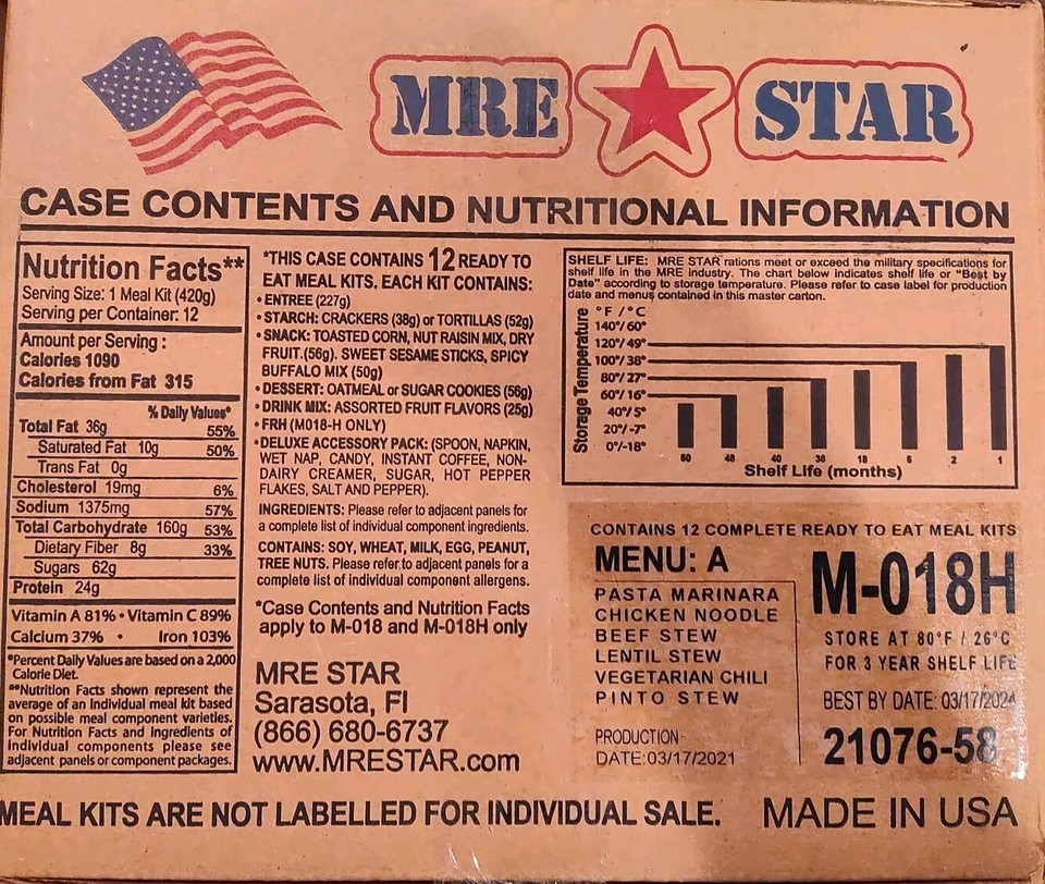 LOT of 3 Sealed Cases Of (12) MREs Meals Ready to Eat (36) Camping - Prod 2/2021 | eBay