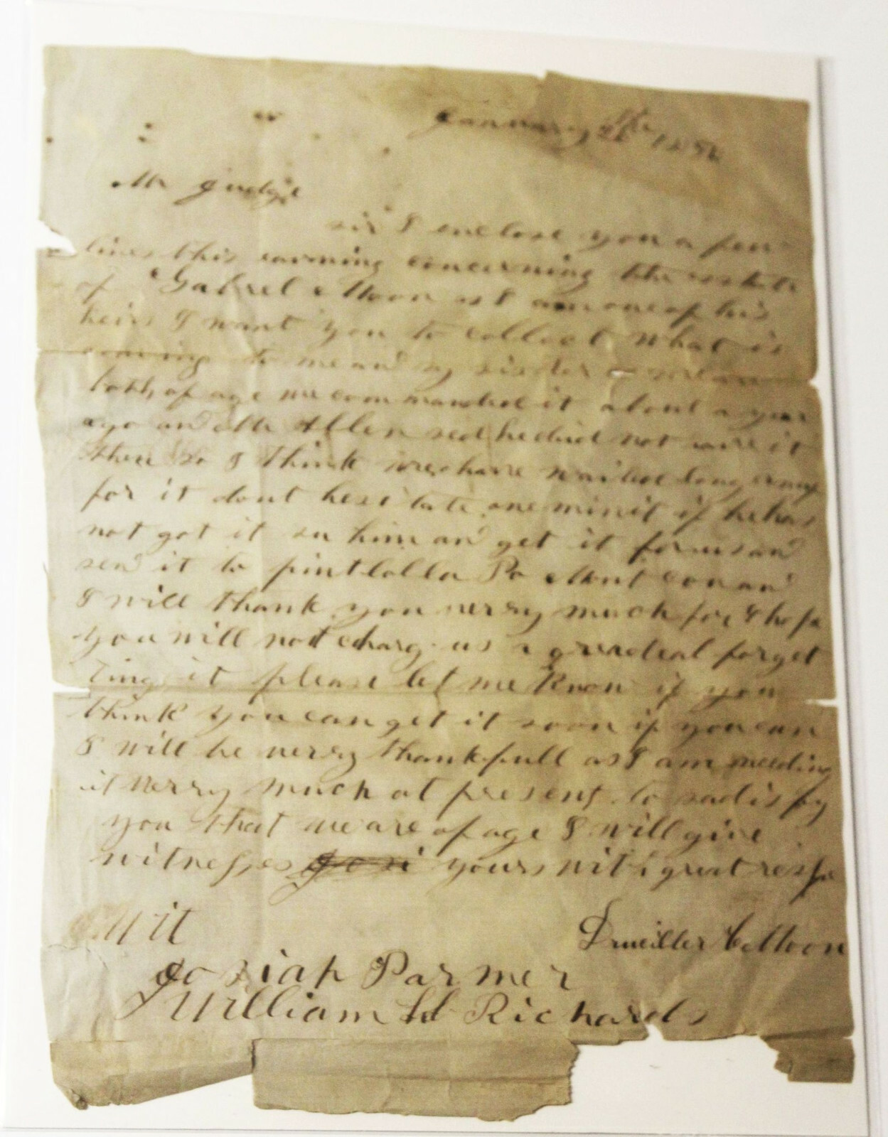 1850s Pintlala Alabama Handwritten Letter - Josiah Parmer, William ...