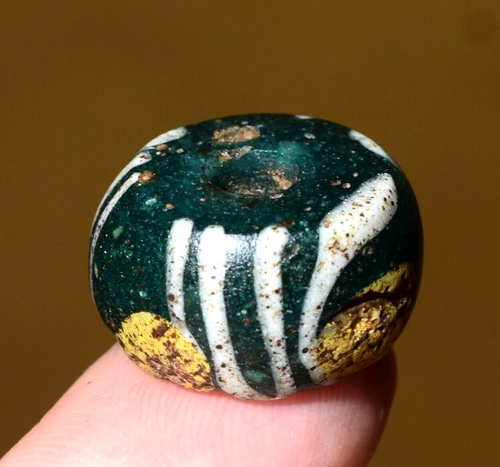 Ancient Blue Mandrel Wound Glass Dig Bead Yellow & Red Eyes Mali ...
