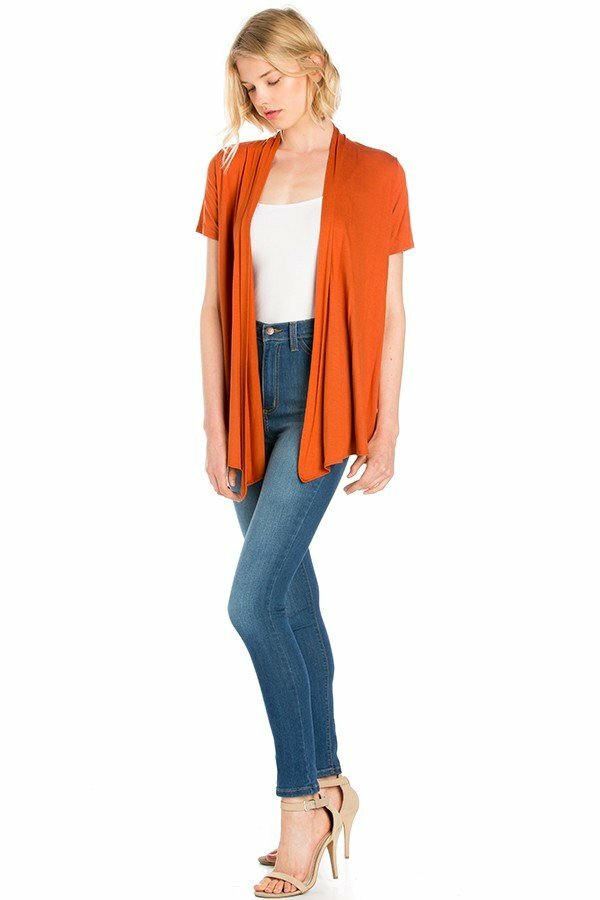 Women's Solid Short Sleeve Cardigan Open Front Wrap Vest Top Plus USA ...