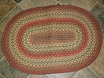 Oval Carpet Braided Rope Rug Style 30" x 20" Red, Tan (O14) | eBay