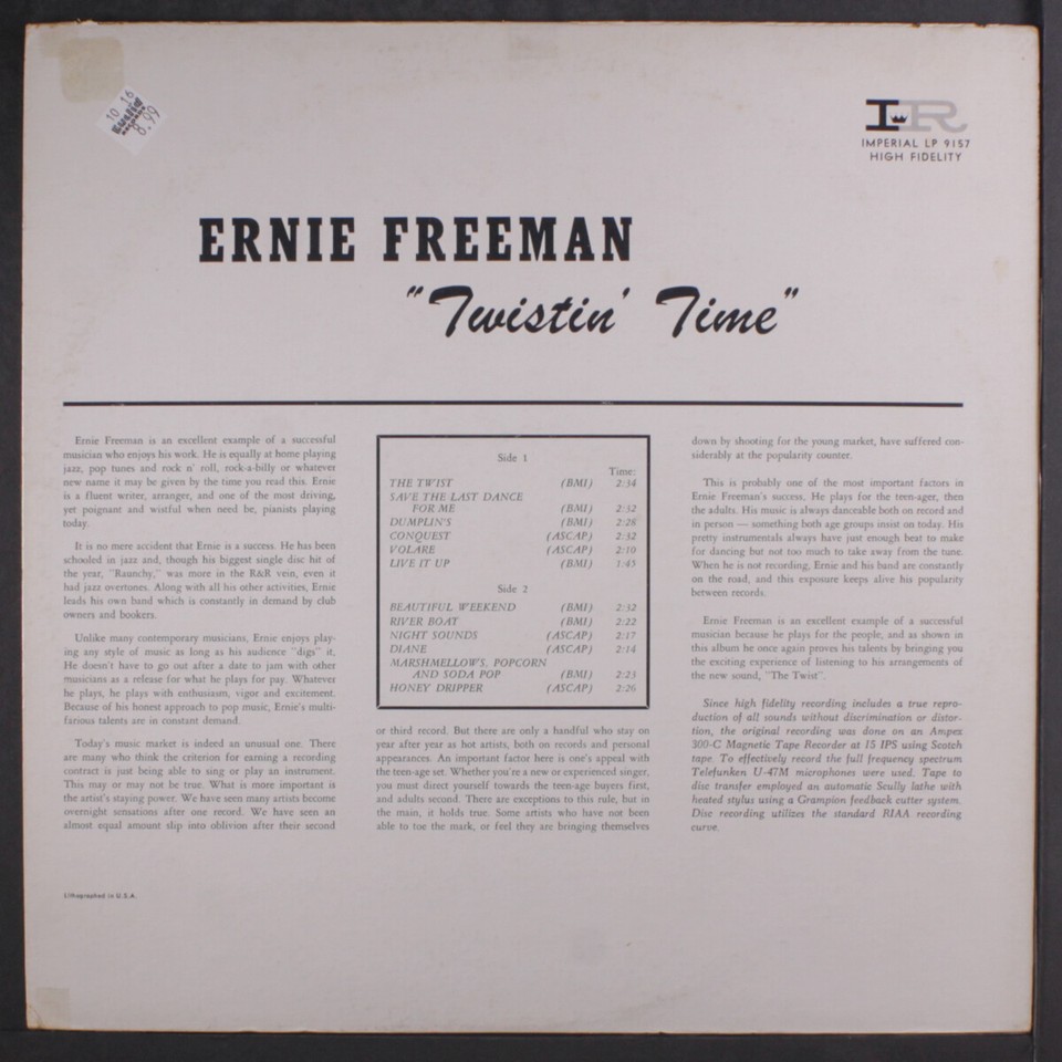 ERNIE FREEMAN: twistin' time Imperial 12" LP 33 RPM | eBay