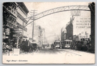 Columbus OH Busy Downtown Scene On High Street Trolleys Horse Buggy ...
