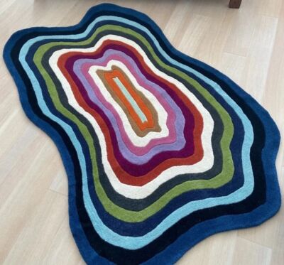 irregular shaped rug multi colored zig zag striped area rug 100% woolen ...
