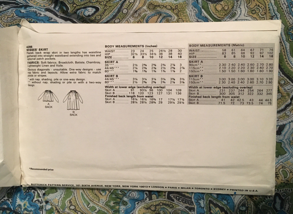 Butterick 4286 Timeless Fashion Gathered Wrap Skirt Size 12 14 16 | eBay