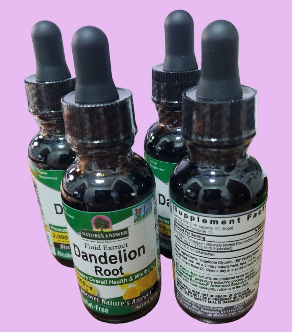 4 Pack Natures Answer Dandelion Root Alcohol-Free 2000 mg 1 fl oz / 30 ...