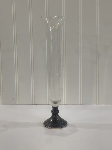 Vintage Web Pewter & Etched Crystal Bud Vase Scalloped Edge Wheat ...