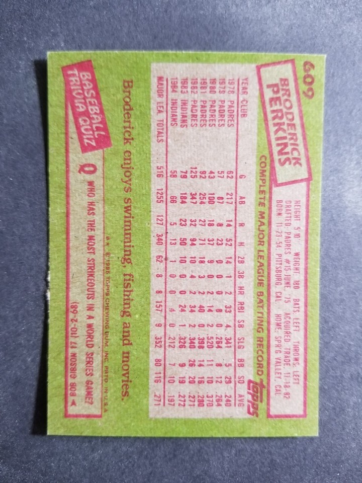 1985 Topps BRODERICK PERKINS card # 609 [card 4] | eBay