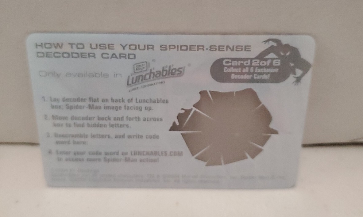 Spider-Man 2 Lunchables Spider-Sense Decoder Card #2 2004 | eBay