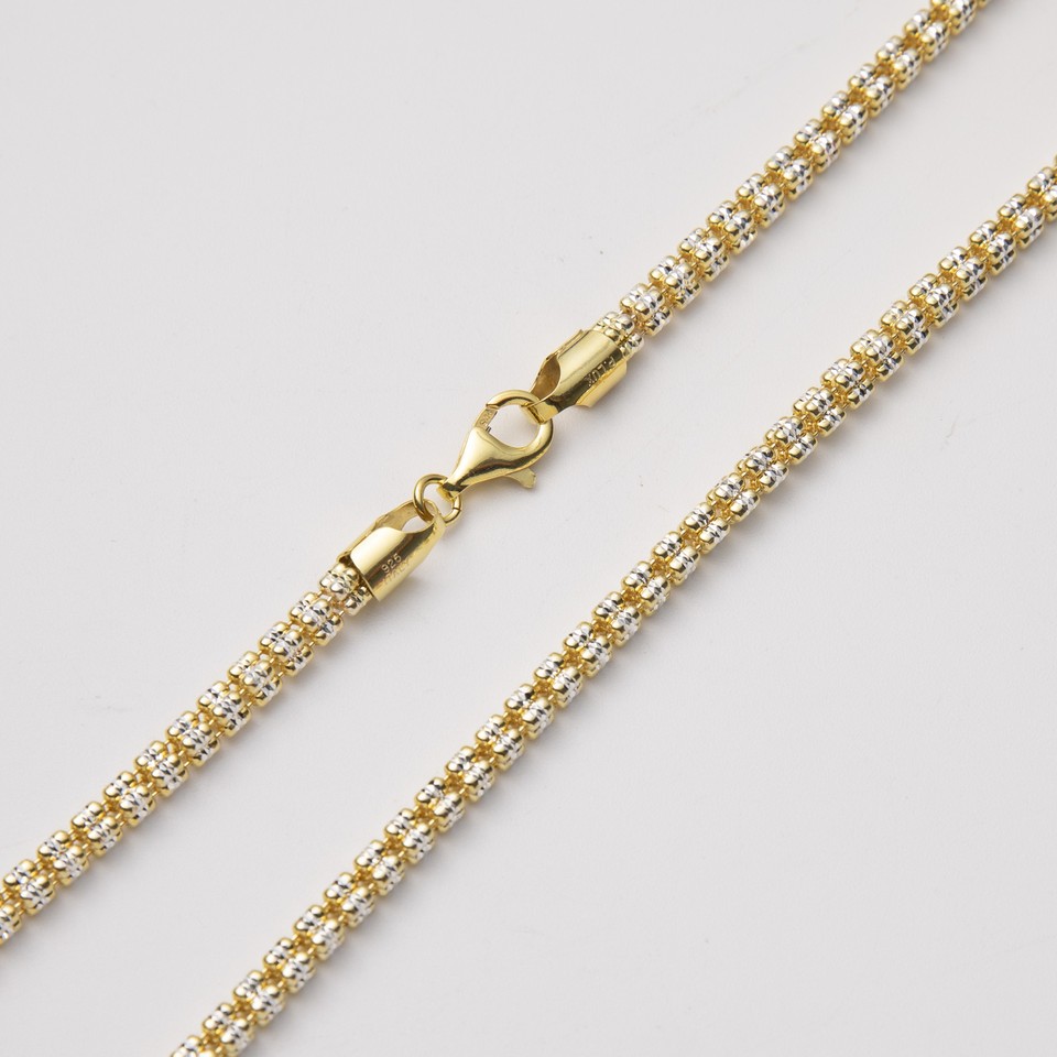 4mm Two-Tone Ice Link Chain 14K Yellow Gold-Plated Silver 925 Italy | eBay
