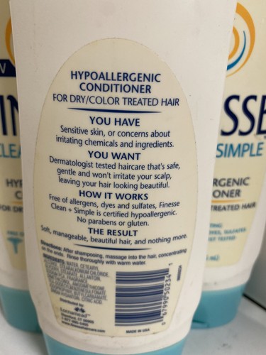 Pack of 3 Finesse Clean+Simple Hypoallergenic Conditioner Dry/Color ...